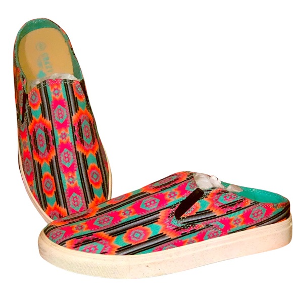 Crazy Train | Shoes | New In Box Sunset Slides Slip On Shoes Neon Aztec ...